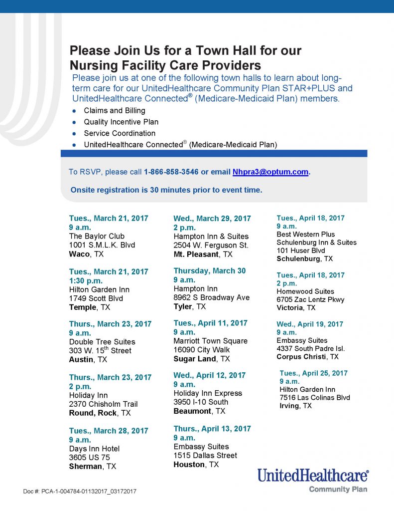 2017 UHC NF Town Hall Schedule - THCA